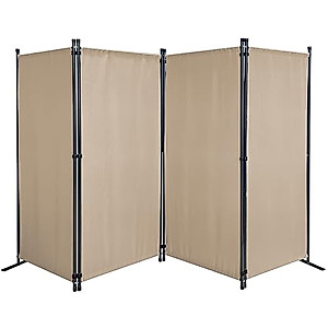 Room Divider 87" W x 65" H Beige | 4-Panel Folding Privacy Screen | Portable Room Partition | Garden Separation Paravent | Water Repellent Indoor & Outdoor Freestanding Wall