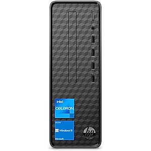HP Slim Desktop, Intel Celeron J4025 Processor, 32GB RAM, 1TB SSD, HDMI, RJ-45, VGA, Wi-Fi, Bluetooth, Wired KB&Mouse, Windows 11 Home, Black