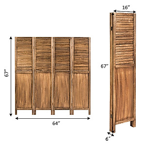 Giantex 4 Panel 6 ft Wooden Room Divider, Portable Partition Screen, Perfect Zoom Background, Wood Panel Dressing Screen, Indoor Outdoor Folding Privacy Screens for Home Office Barn Garden, Khaki