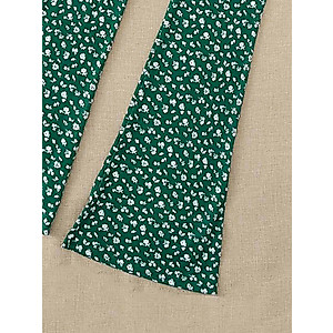 SOLY HUX Girl's Two Piece Outfits Summer Tops Short Sleeve T-Shirt Figure Graphic Tee and Pants Bell Bottom Flared Pants Set White and Green 11 Years