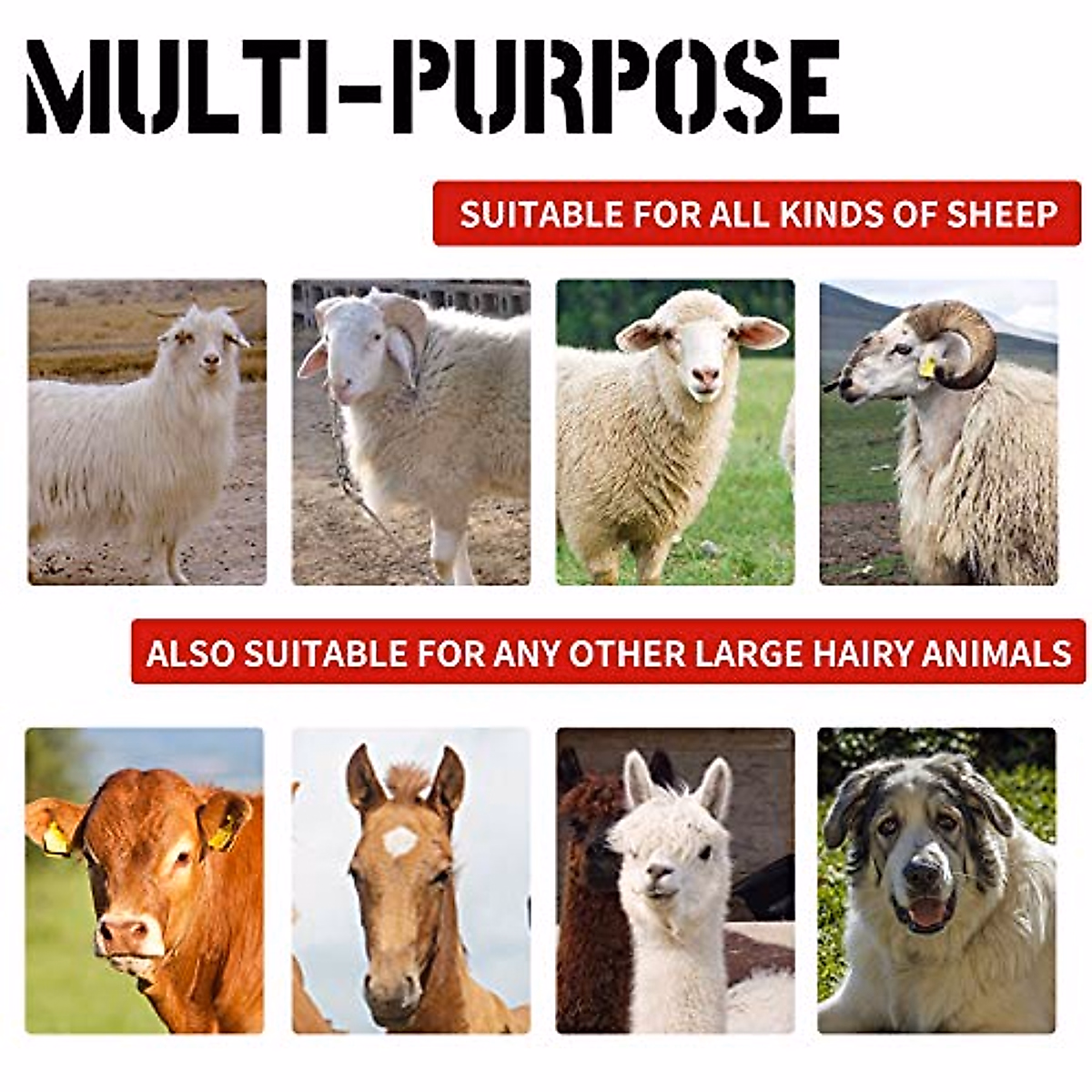 SUNCOO 500W Sheep Shears Portable Electric Clippers Heavy Duty Professional Grooming Shearing Trimmer 110V for Goat Llama Horse and Other Farm Livestock Furry Pet with Carrying Case (Red)