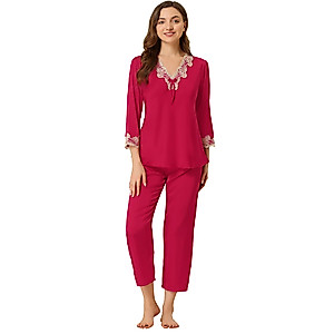 Allegra K Women’s Pajama Sets Sleepwear Soft Female Night Suit Lounge Sets Small Red
