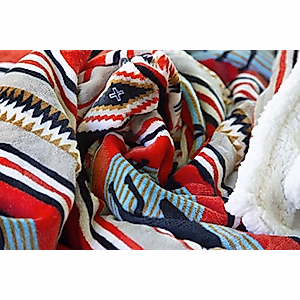 Carstens Wrangler Black Stallion Southwestern Plush Sherpa Throw Blanket 54'' x 68'', Red