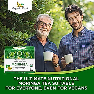 Organic Veda Moringa Tea Bags - 100% Organic Dried Green Moringa Tea Leaves - Caffeine Free Moringa Herbal with Vitamins, Antioxidants - Support Digestion, Immune System - Vegan, No Gluten - 28 count