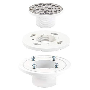 EZ-FLO 2 Inch x 3 Inch PVC Low Profile Floor & Shower Drain, Stainless Steel Grid, 15301, White
