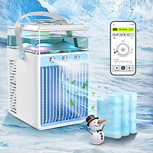 Portable Air Conditioners, 4 in 1 Rechargeable Mini Air Conditioner Evaporative Personal Cooler Humidifier with App Control, 800ML Mini AC Desktop Cooling Fan for Office Tent Bedroom