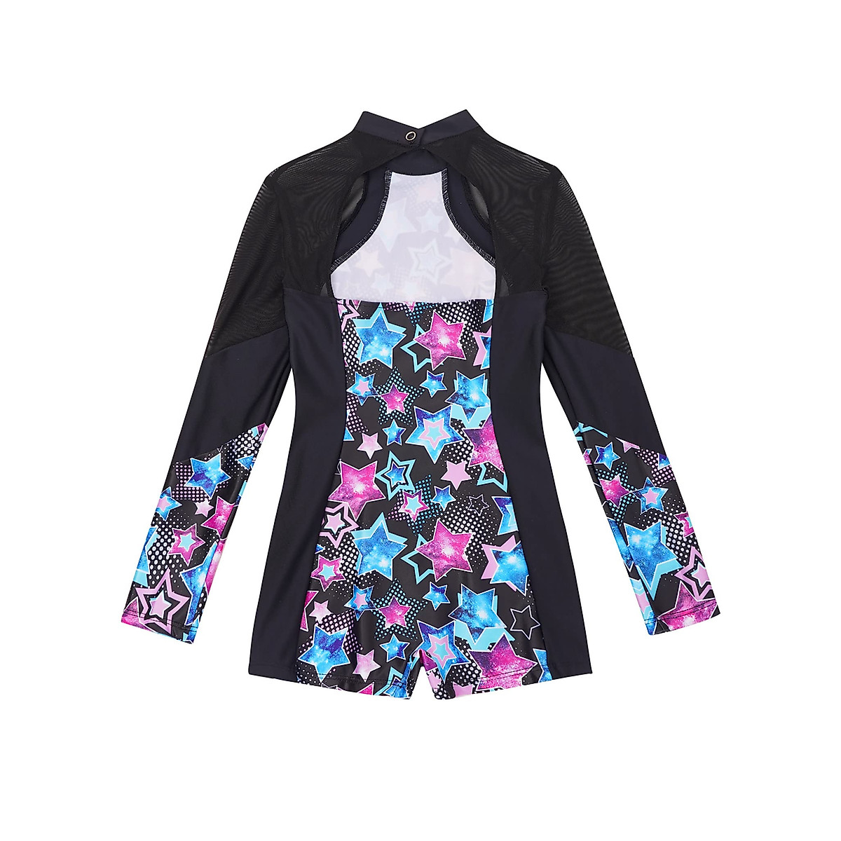 Moggemol Kids Girls Long Sleeve Mesh Splice Gymnastics Leotards Athletic Ballet Dance Biketard Short Unitard Black 12 Years