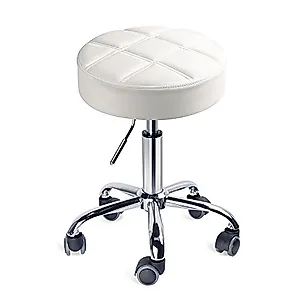 Leopard Round Rolling Stools, Adjustable Work Medical Stool with Wheels ( White )