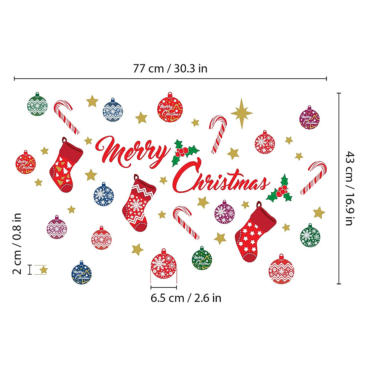 Wallflexi Christmas Decorations Wall Stickers " Merry Christmas Decoration Set" Wall Murals Decals Living Room Children Nursery School Restaurant Cafe Hotel Home Office Décor, Multicolour