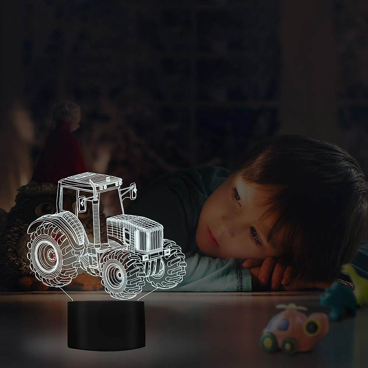 FULLOSUN 3D Illusion Lamp, Tractor Car 3D Night Light for Kids with 16 Colors Changing Remote Control, Bedroom Decor Creative Birthday Gifts for Boys Kids Baby