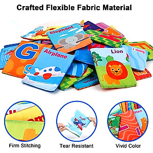 Adpartner Baby Soft Alphabet Cards Toy, 26Pcs ABC Learning Flash Cards with Drawstring Storage Bag, Washable Cloth Letter Cards Early Educational Toys for 0 1 2 3 Years Old Babies Infants Toddlers