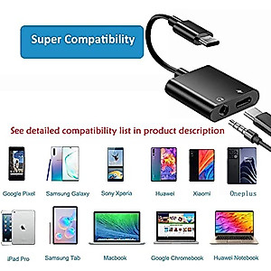 USB C to 3.5mm Headphone and Charger Adapter,2 in 1 USB C to Aux Audio Jack with PD Fast Charging Dongle Cable Cord,Compatible with Galaxy S22/S21/S20/S20+ Ultra,Note 20/10,Pixel 6/5/4/3 XL(Black)