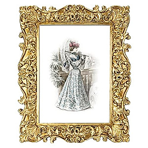 GUOER 5x7 Picture Frames Vintage Photo Frame with Glass Front Antique Picture Frame for Tabletop Wall Hanging (5x7, Shiny Golden)