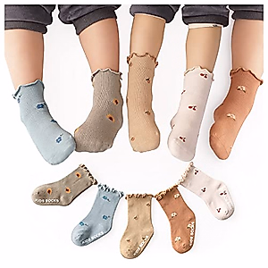 Libsofter Baby Girl Socks Toddler Frilly Ruffle Socks Infant Newborn Neutral Socks Non Skid Anti Slip with Grips