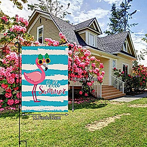 Hello Summer Funny Flamingo Small Garden Flag Vertical Double Sided Burlap Yard Outdoor Decor 12.5 x 18 Inches (152543)