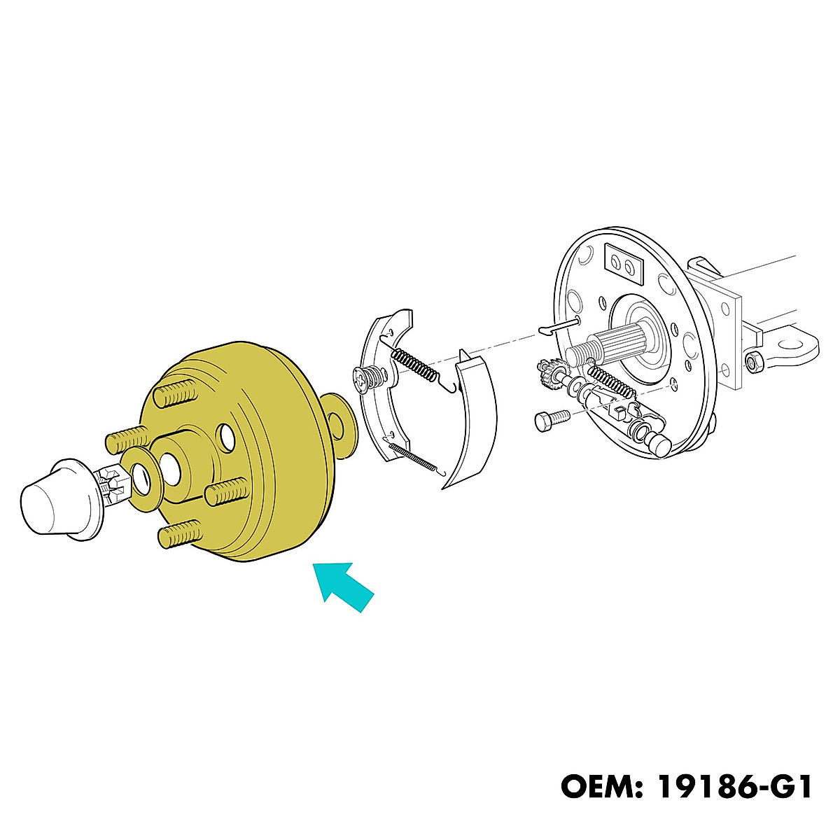 10L0L Golf Cart Brake Drum Hub Assembly for EZGO TXT PDS 1982-up Electric & 1982-1993 2-Cycle Gas, OEM# 19186G1P 19186-G1P