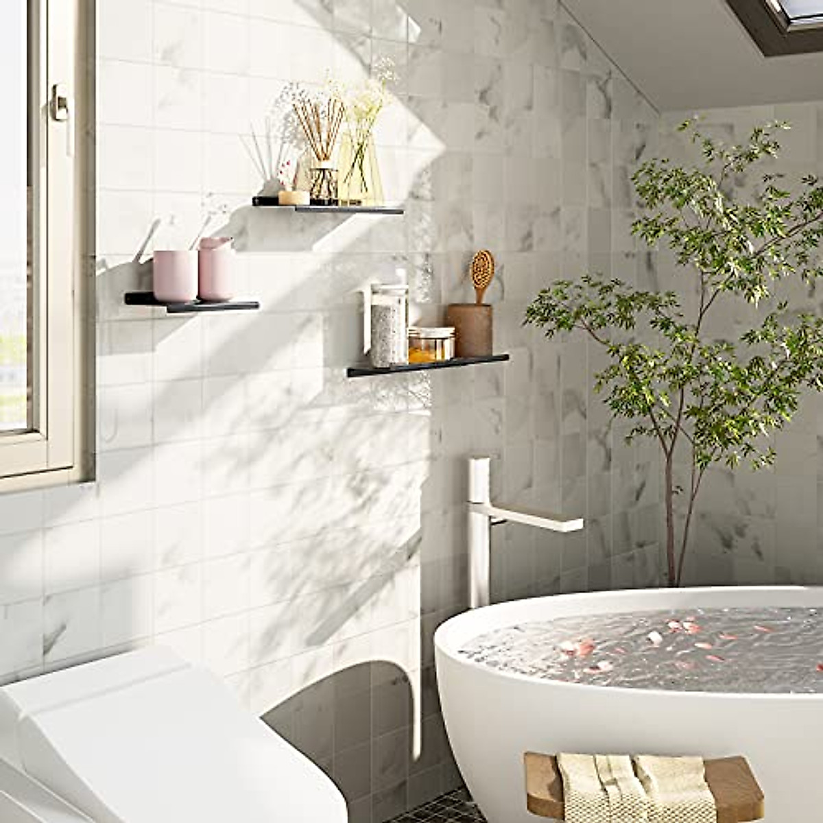 SRIWATANA Black Floating Shelves, Metal Wall Shelves Set of 3 for Bedroom, Living Room, Bathroom, Kitchen, Matte Black