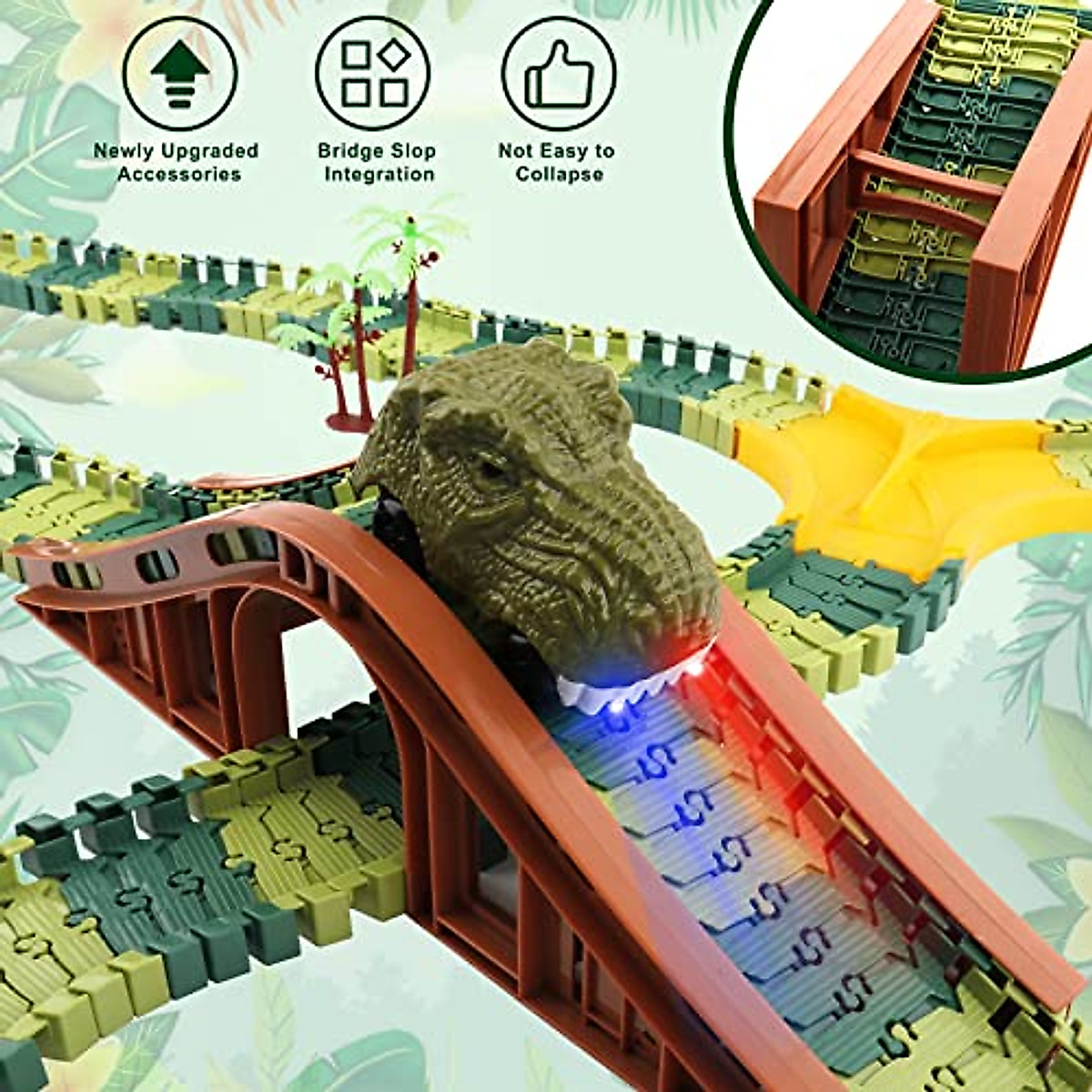 Dinosaur Race Car Flexible Track Toy Set 218pcs for Kid - Create a Dino World Race Road, Christmas Holiday Toy List, Best Birthday Gift for 3 4 5 6 7 Year Old Boy from BIRANCO.