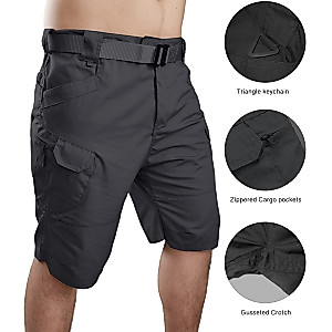 YAXHWIV Mens Tactical Shorts 11" Waterproof Hiking Fishing Breathable Quick Dry Cargo Short Shorts Regular(NO Belt) Black
