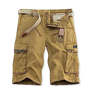 Linen Shorts for Men 7 Inch Inseam Athletic Shorts for Men 2023 Classic Waistband Elastic Waist Cargo Shorts Multi Pockets Gym Sport Tooling Shorts Running Shorts with Liner Men Khaki M