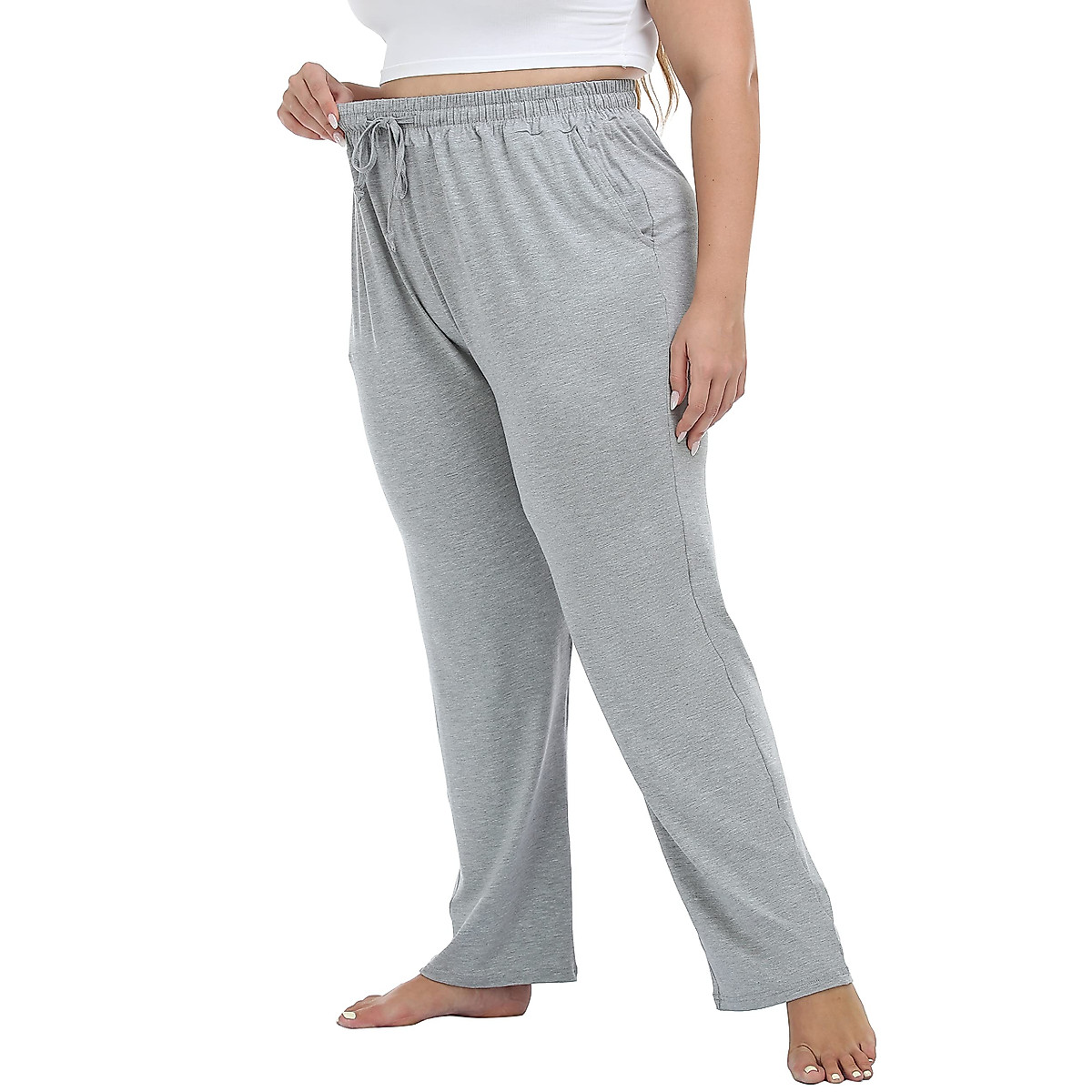 Cheapestbuy Women's Plus Size Comfy Lounge Pants Active Yoga Sweatpants Casual Stretchy Jogger Pants with Pockets Drawstring Grey