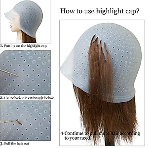 Punched Silicone Highlight Hair Cap with Needle Professional Reusable Highlighting Poked Hole Caps with Hooks for Color Hair Salon Hairdressing Dyeing Staining Tools for Women Men
