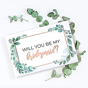 Pop Fizz Designs Bridesmaid Proposal Box Set I 6 Pack I 1 Maid of Honor Proposal Box and 5 Will You be My Bridesmaid Boxes I Greenery with Rose Gold Foil Bridesmaid Box for Bridesmaid Gifts
