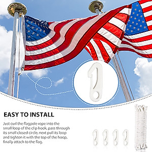 Flag Rope 50 Feet Flag Pole Halyard Rope and Clips Kit 4 Pieces Nylon Flag Pole Hook Clips Snap Hooks, Flag Pole Halyard Rope for Flagpoles up to 25 Feet, Tie Pull Swing Climb and Knot (15m, White)