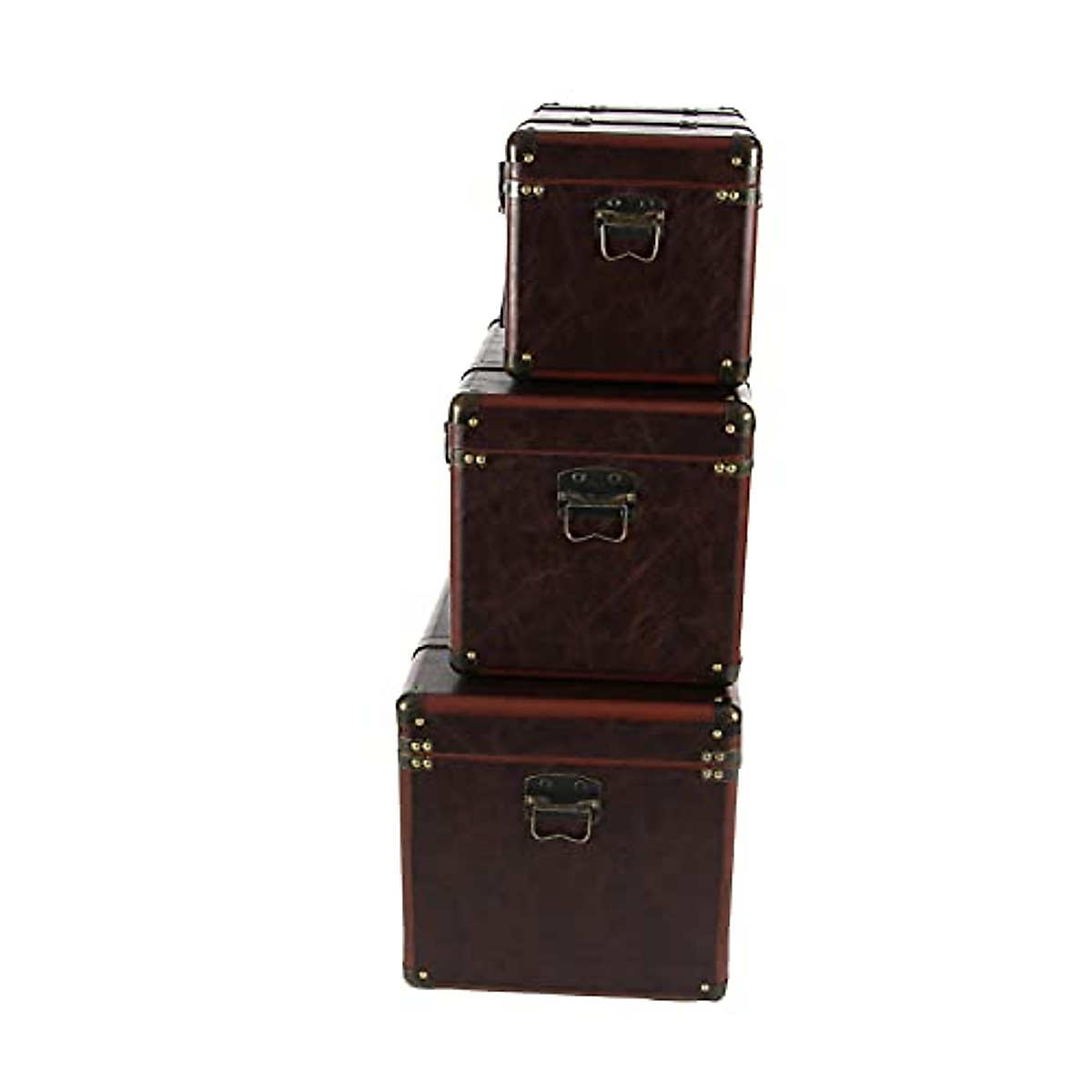 Deco 79 Faux Leather Storage Trunks - Set of 3