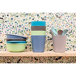 bobo&boo Bamboo Kids Snack Bowls, Set of 4 Bamboo Dishes, Non Toxic, Eco Friendly & Stackable Kids Snack Containers, Great Gift for Baby Showers, Birthdays & Preschool Graduations,Coastal