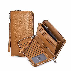 LETEULO Womens Wallets RFID Blocking Leather Wallets for Women Zip Around Clutch Purses Vintage Billfolds Card Organizer Purse (Coffee)