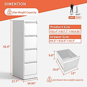 IKIMI 4 Drawer File Cabinet,Metal Filing Cabinets with Lock,White Vertical File Cabinet for Home Office,Heavy Duty Metal Storage Cabinet for A4/Letter/Legal Size File,Assembly Required