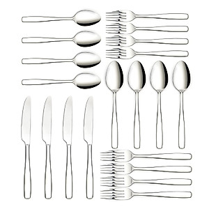 Ornative Eden 20 Piece Flatware Set, Service for 4, Includes Knives, Forks, Spoons, 18/0 Stainless Steel Silverware, Polished Silver, Dishwasher Safe, Durable and Easy Care