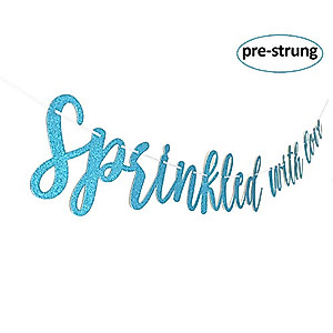 Blue Glitter Sprinkled With Love Banner Sign Garland Pre-strung for Baby Sprinkle,Baby Shower Decorations