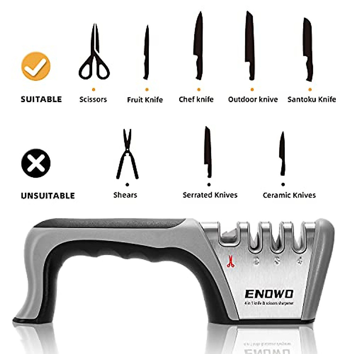 enowo Premium Knife Sharpeners,4 Stage Kitchen Knives Sharpener Helps Repair,Restore & Polish Straight-Edge Dull Knives & Sharpen Scissors Quickly and Safely,Easy to Use Blade Sharpener