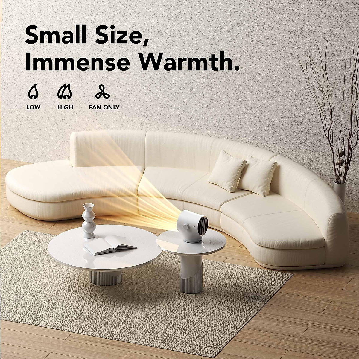 Elio Oscillating Space Heater for Indoor Use, 1000W Ceramic Portable Electric Heater up to 200 Square Ft, 3s Fast Safety Heat, Overheat + Tip-over Protection, 3 Temp Modes, for Home & Office (Alex)