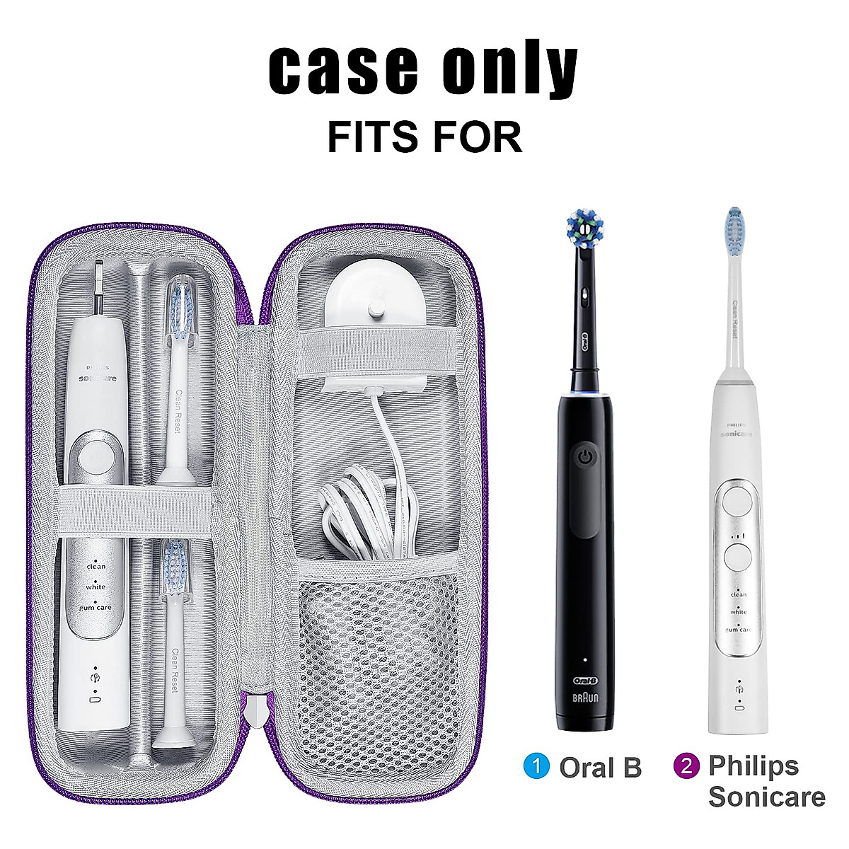 ZORETCO Toothbrush Travel Case Compatible with Oral-B Pro 1000,1500,2000,3000,3500 Fits For Philips Sonicare Protectiveclean 4100,5100,6100,6500 Electric Toothbrush Travel Bag (Purple)