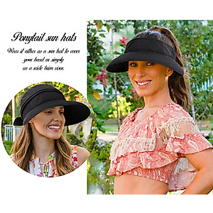 Verabella Womens Beach Hat Summer 𝗟𝗶𝗴𝗵𝘁𝘄𝗲𝗶𝗴𝗵𝘁 𝗦𝘂𝗻 𝗵𝗮𝘁 for Hiking Sun Protection 2 in 1 Visor Sun Protection Hat (Black)