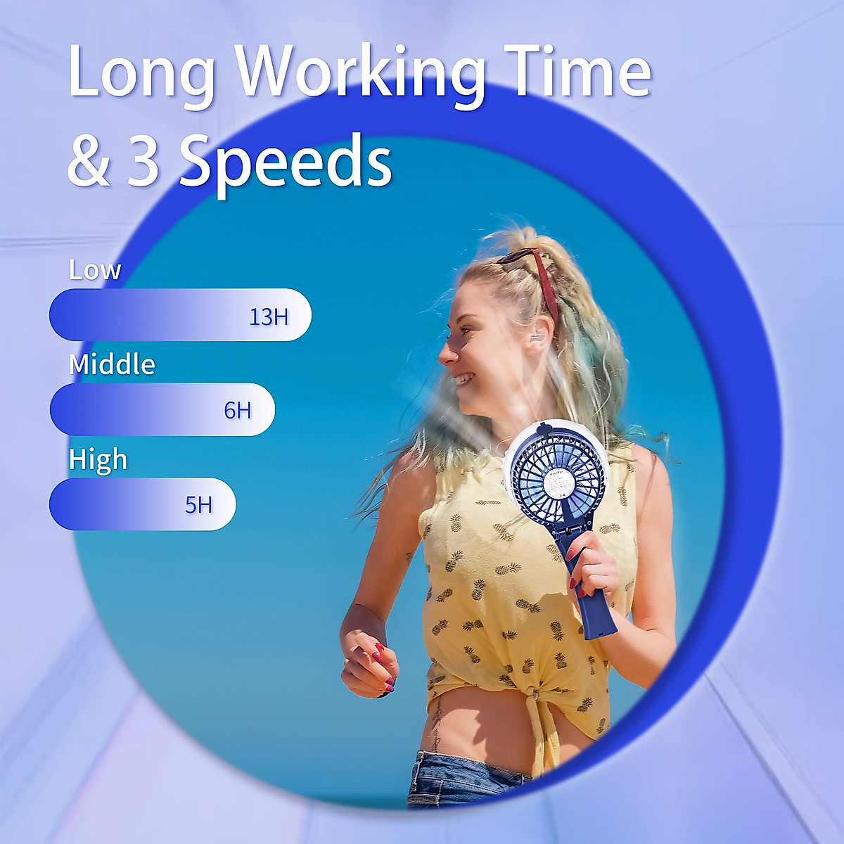 TECSONAR-US(Store) Portable Handheld Misting Fan, Personal Mister Fan W/ 7 Colorful Night Light, Spray Water Mist Fan for Travel, Outdoors, Hiking, Camping (Royal Blue)