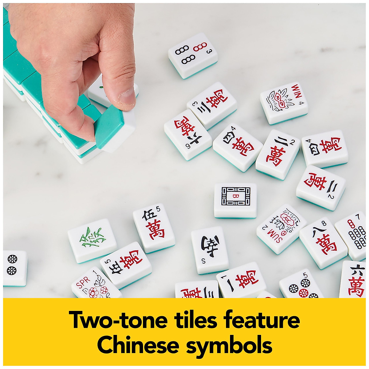 Spin Master Games Legacy Deluxe Mah Jong Classic Game with Two-Toned Tiles and Lined Wood Storage Case, Family Game for 4 Players Ages 8 and up