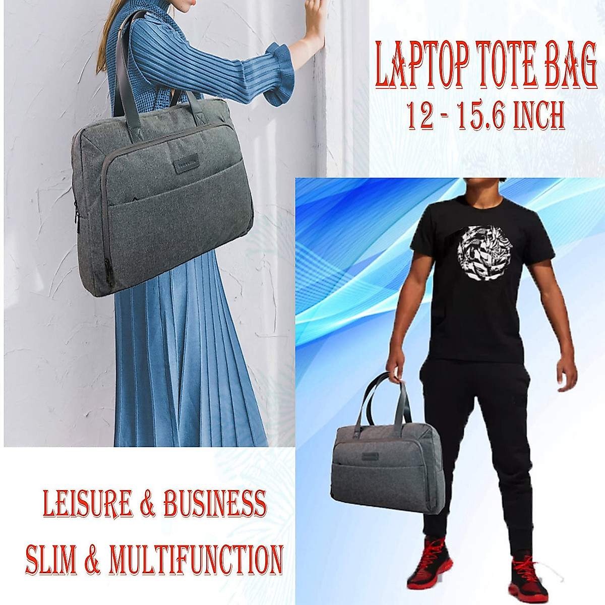 Bomocillio Laptop Bag 15 15.6 Inch Laptop Case Computer Bag Briefcase Messenger Shoulder Bag For Women Men Large Shockproof Grey