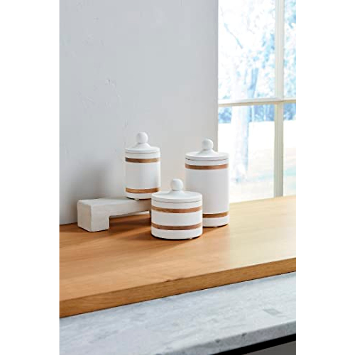 Mud Pie Wood Strap Canisters, White