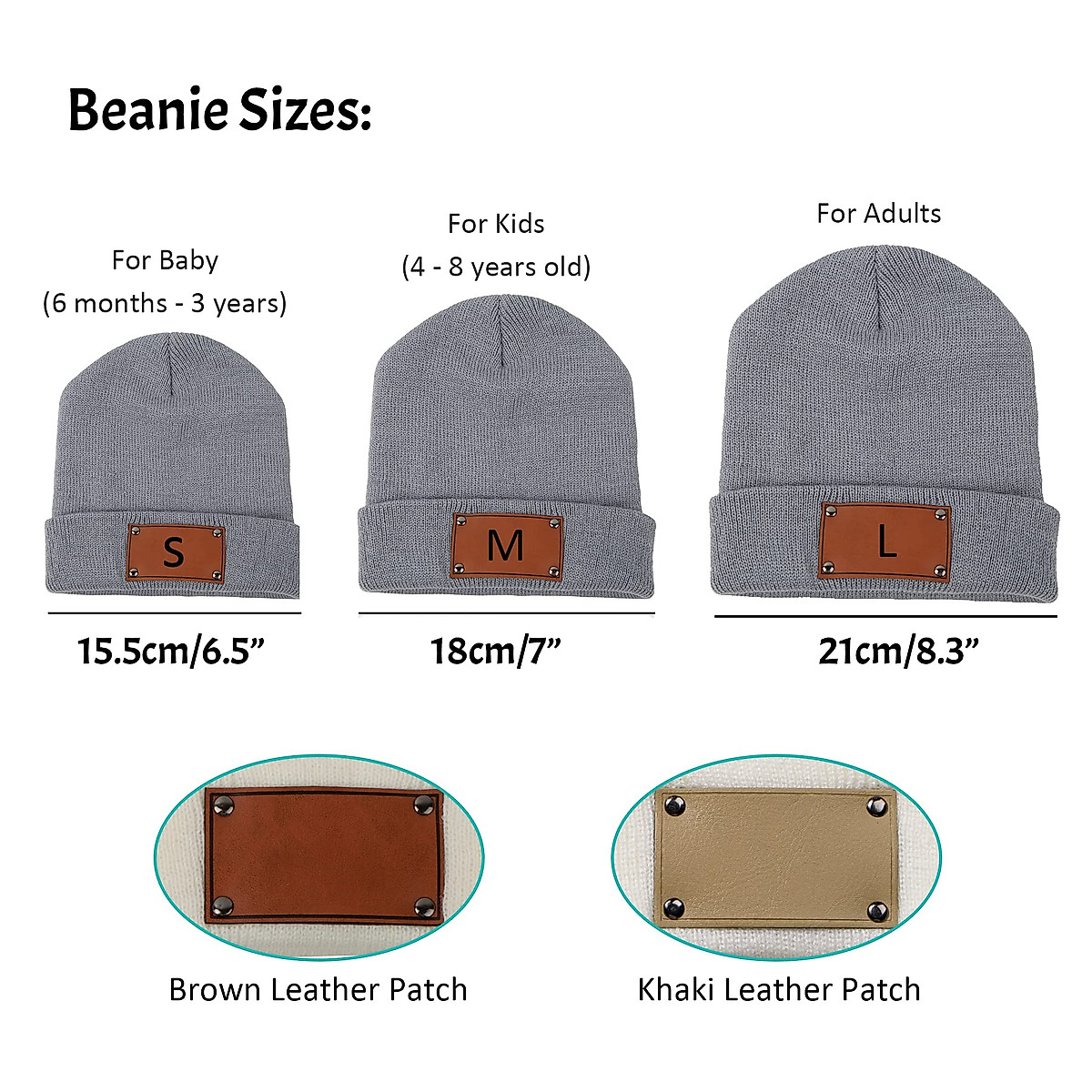 Personalized Beanie Hats, Custom Leather Patch Knitted Beanies Infant Toddler Kids Youth Child Baby Newborn Adult Beanie