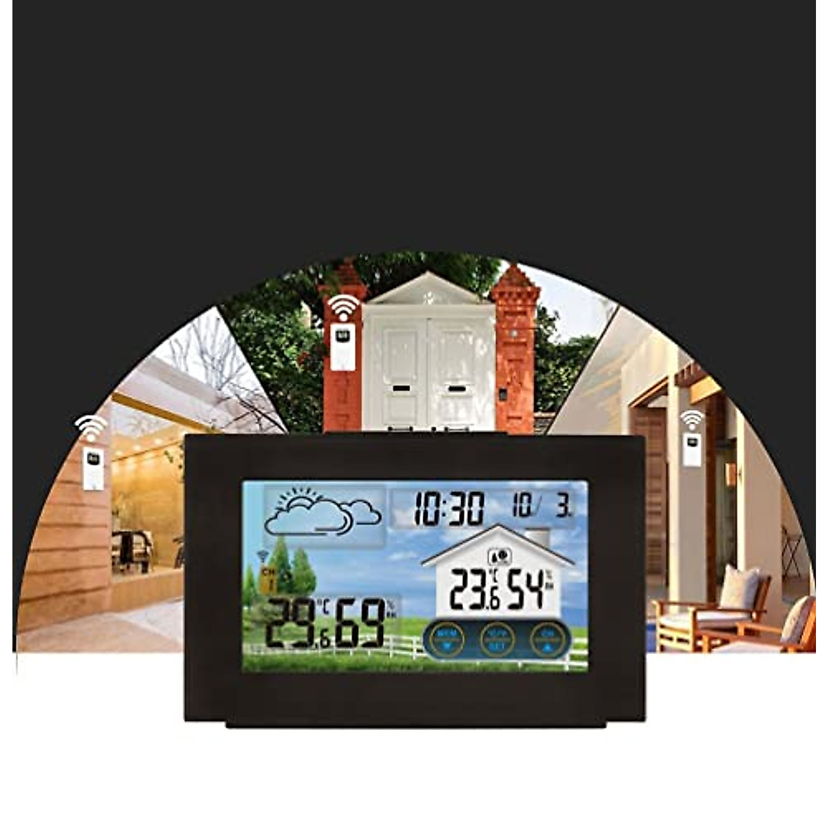 XARONF Weather Stations, Indoor Outdoor Weather Station, Home Weather Station Multiple Sensors with Atomic Clock, Indoor Outdoor Humidity Thermometer Monitor Digital Forecast Weather Stations, Black