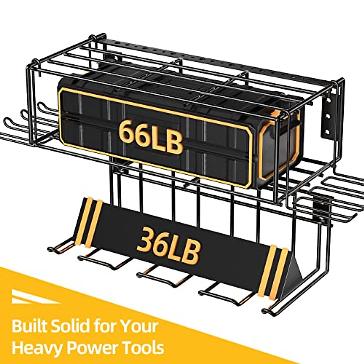 Yecaye 3 Layers Heavy Duty Drill Holder Wall Mount, 4 Slots Power Tool Storage Rack with Screwdriver Holder, Compact Metal Electric Tool Organizer Shelf, Black