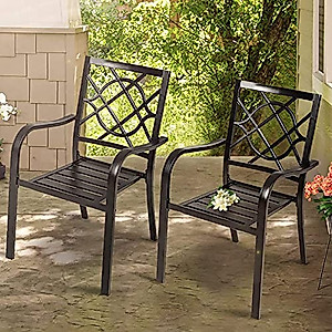 Oakcloud 2 Pieces Patio Wrought Iron Chairs, Metal Outdoor Dining Set, Stackable Bistro Chairs with Armrest for Garden Backyard, 300 LBs, Black