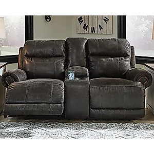 Signature Design by Ashley Grearview Power Reclining Loveseat with Console & Adjustable Headrest, Dark Gray