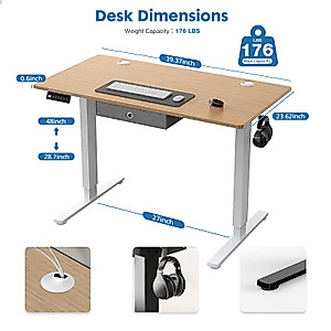 Standing Desk with Drawer, 40 x 24 Inch Home Office Electric Stand Up Desk with Drawer Storage, Height Adjustable Sit Stand Ergonomic Computer Desk with Wire Hole and Hook for Workstation, Study