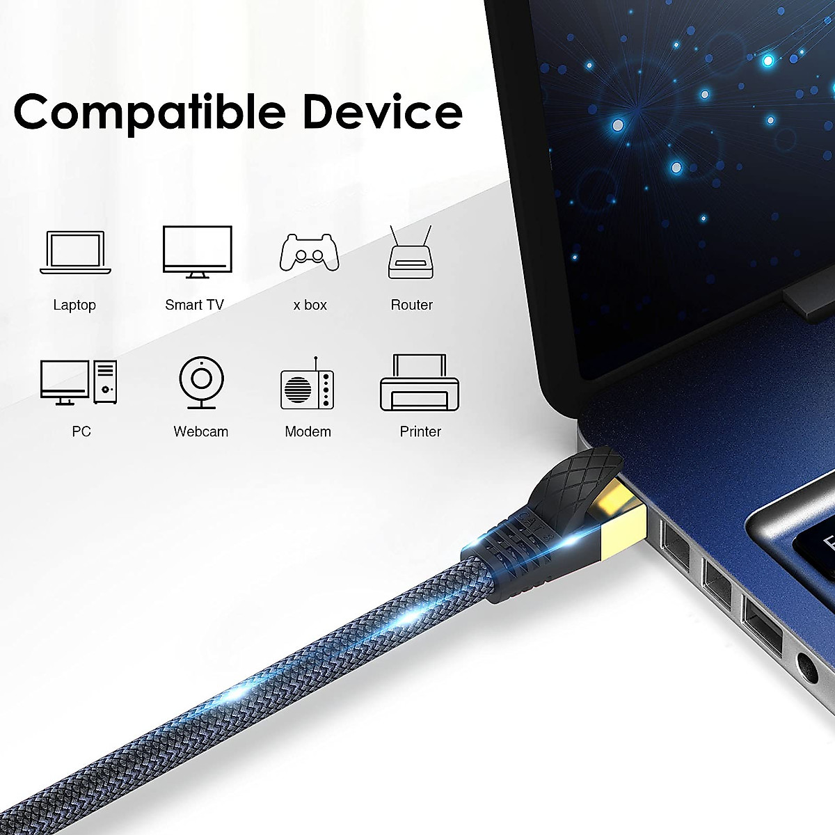 Ciwoda Cat 8 Ethernet Cable 25ft, Outdoor, Indoor Nylon Braided Cat 8 Cable, Heavy Duty 26AWG 40Gbps, 2000MHz, S/FTP Patch Cord for Xbox, POE, PS5, Router