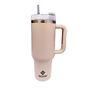 Bexsem - Stainless Steel Insulated Beer Coffee Mug Powder Coated 40oz | Tumblers with Handle | Travel-Friendly (Pink)